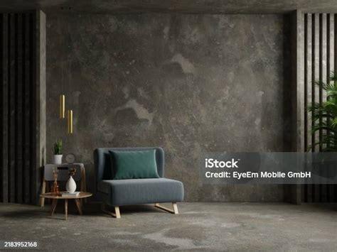 거실 인테리어 스타일 로프트 와 안락 의자 빈 콘크리트 Wall3d 렌더링 0명에 대한 스톡 사진 및 기타 이미지 0명 3차원 형태 가구 Istock