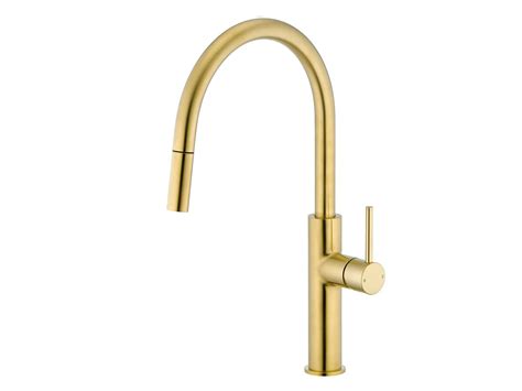 Mizu Drift Pull Out Gooseneck Sink Mixer Curve 2 Function Brushed Brass