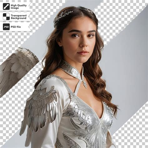 Premium Psd A Woman Wearing A Silver Angel Dress With Wings