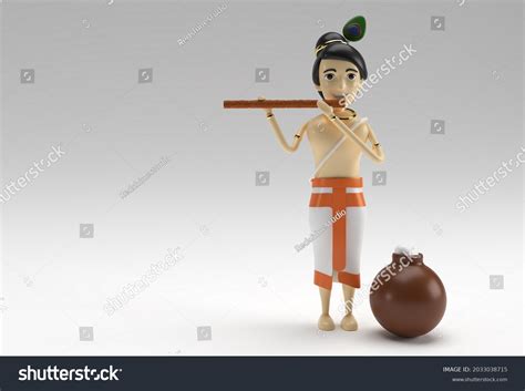 Lord Krishna Playing Bansuri Flute Pot Stock Illustration 2033038715