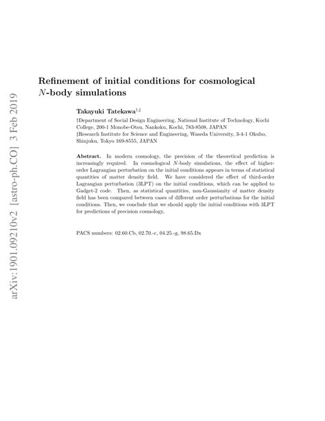 Pdf Refinement Of Initial Conditions For Cosmological N Body Simulations