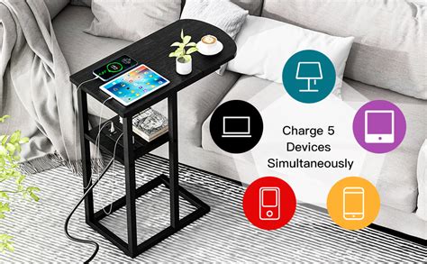 Amazon Eiskah C Shaped End Table With Charging Station Side Table