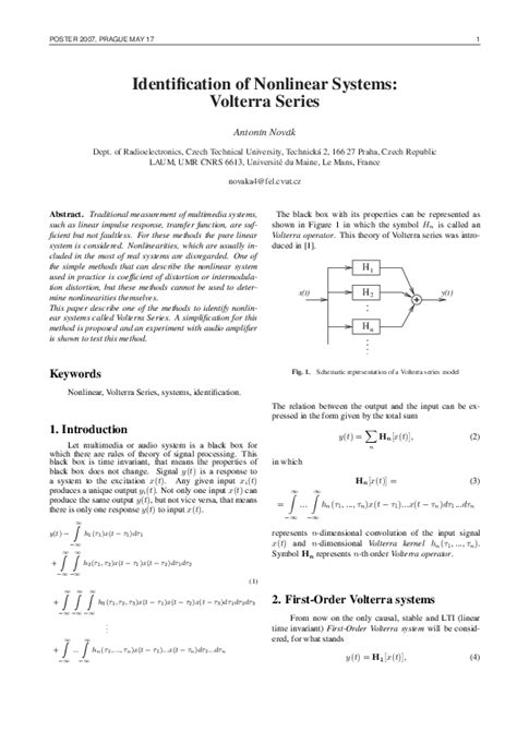 Pdf Identification Of Nonlinear Systems Volterra Series