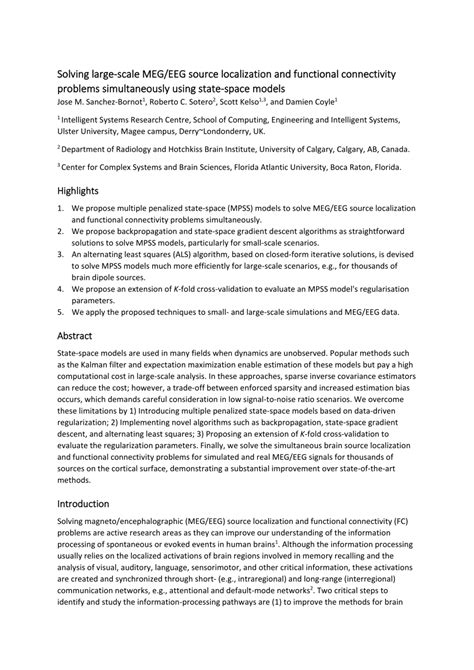 Pdf Solving Large Scale Megeeg Source Localization And Functional Connectivity Problems