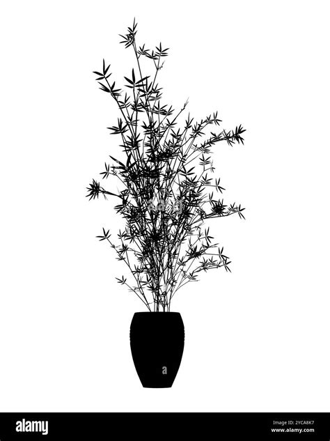 Potted Plant Vector Silhouette Houseplant Indoor Flower With Stems