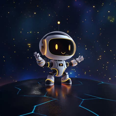 Cute Robot Character For Education On Stars Sky Background Stock Illustration Illustration Of