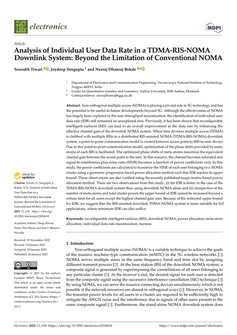 Pdf Analysis Of Individual User Data Rate In A Tdma Ris Noma Downlink