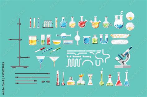 Chemical Laboratory Equipment Isolated Set Various Glass Flask Beaker