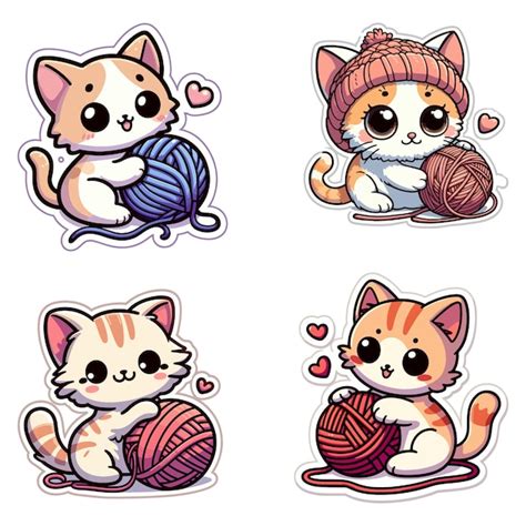 Un Gato De Dibujos Animados Con Una Bola De Hilo Y Una Pelota De Hilo