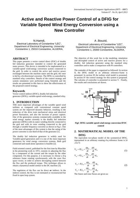Pdf Active And Reactive Power Control Of A Dfig For Variable
