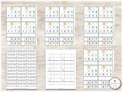 Static Addition Place Value Operation Math Cards Three Digit Numbers Montessori Nature