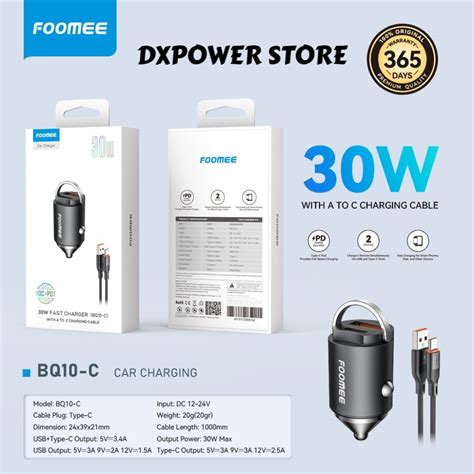 Jual CAR CHARGER MOBIL DUAL PORT QC18W PD30W FAST CHARGING KABEL DATA TYPE C 1M FOOMEE BQ10 C