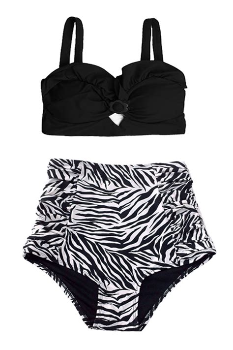 Black Top And Zebra Animal Print High Waisted Waist Rise High Waist