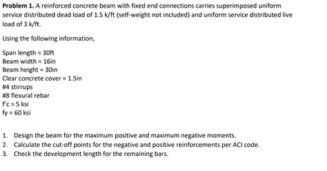 Solved Problem A Reinforced Concrete Beam With Fixed End Chegg