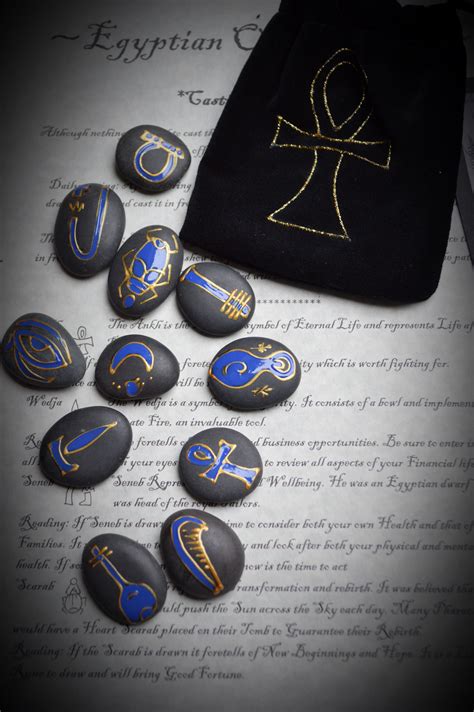 Runes Egyptian With Black Ankh Velvet Bag And Casting Etsy
