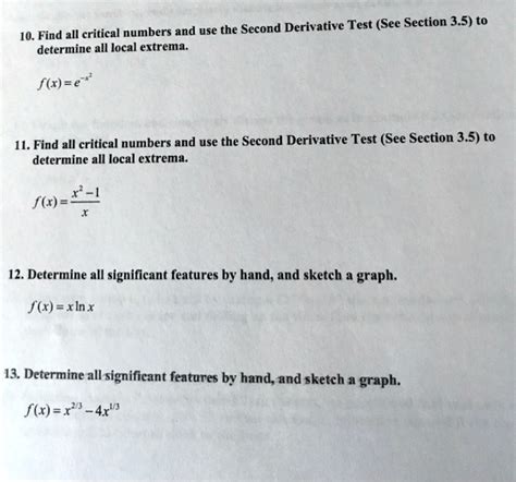 Solved Second Derivative Test See Section 35 To 10 Find All