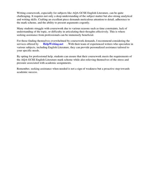 Aqa Gcse English Literature Coursework Mark Scheme Pdf Facebook Linked In