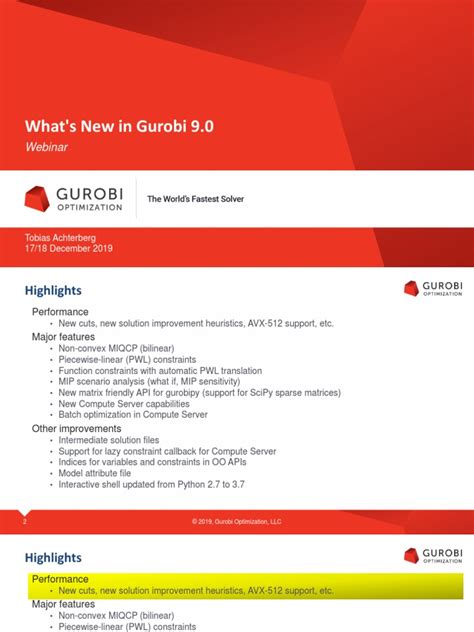 Gurobi 90 Overview Webinar Slides 1 Pdf Pdf Mathematical