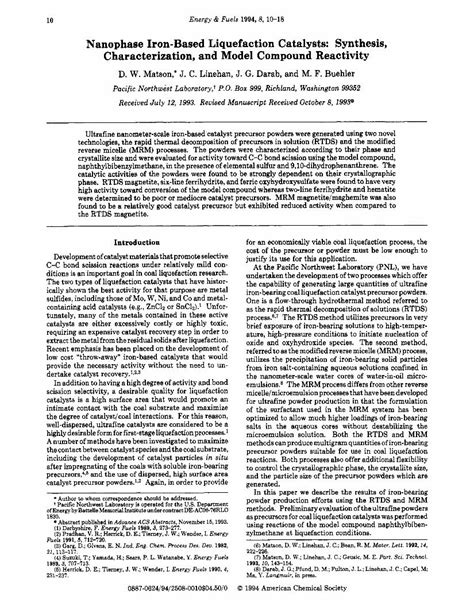 Pdf Nanophase Iron Based Liquefaction Catalysts Synthesis