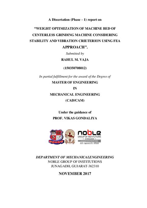 Doc A Dissertation Phase 1 Report On Weight Optimization Of Machine Bed Of Centerless