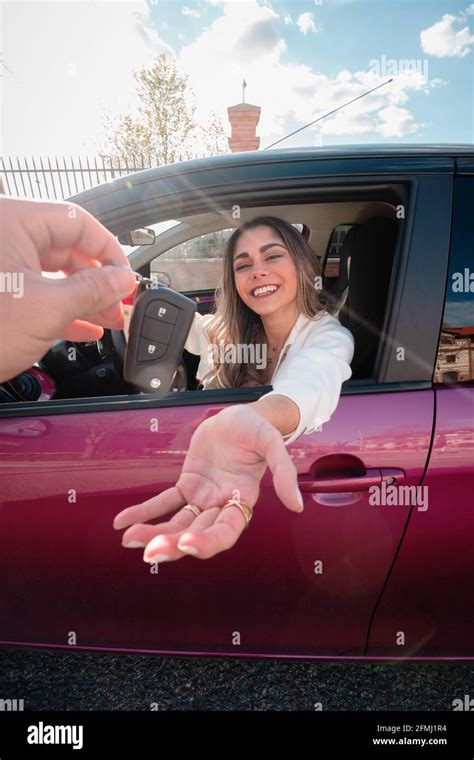Crop Unrecognizable Person Passing Vehicle Key To Content Young Female