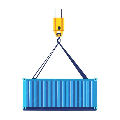 Crane Lifts With Blue Cargo Container Industrial Crane Hook And