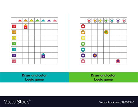 Draw And Color Logic Game Circle Worksheet Vector Image