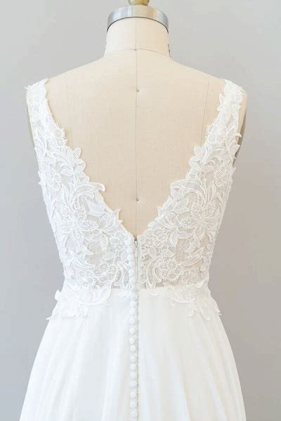 V Neck Appliques Chiffon A Line Wedding Dress Boho Wedding Dress