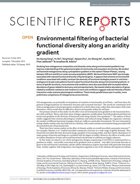 Pdf Environmental Filtering Of Bacterial Functional Diversity Along