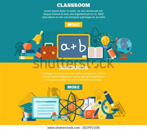Education Horizontal Banner Set Classroom Graduate Stock Vector