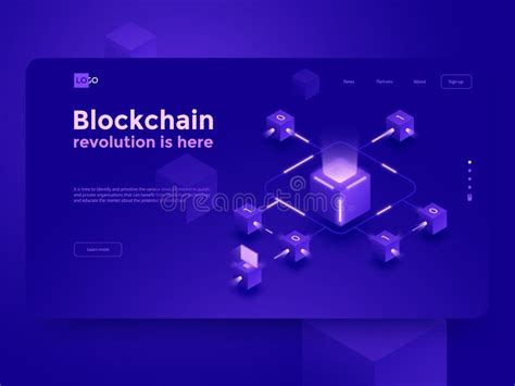 Blockchain Technology 3d Isometric Virtual System Online Concept Design Illustration On Dark