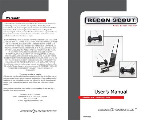 Reconrobotics Rsk2011 01 Recon Scout User Manual