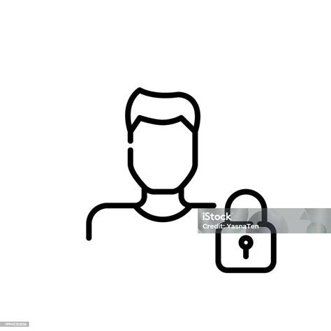 Male User Secure Account Access Man And Locked Padlock Pixel Perfect Icon Stock Illustration