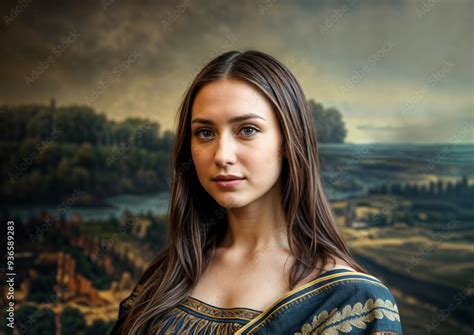Mona Lisa Recreation Woman In Classic Pose Recreation Lady In La