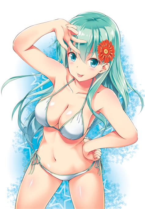 Safebooru 1girl P Awa Yume Bikini Blue Eyes Blush Breasts Cleavage
