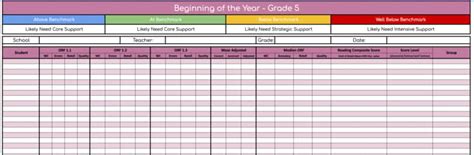 Acadience Grade 5 Reading Composite Scoresheet By Haratt Digital Resources