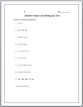 Distributive Property And Combining Like Terms Worksheet By Mathteach