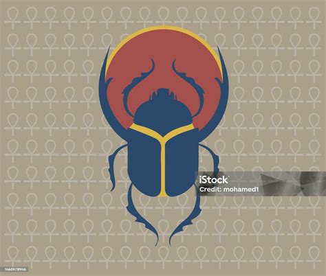 Ankh 패턴이 있는 이집트 풍뎅이 기호 일러스트레이션 벡터 배경 고대 이집트 색상 팔레트 고대 이집트 문화에 대한 스톡 벡터