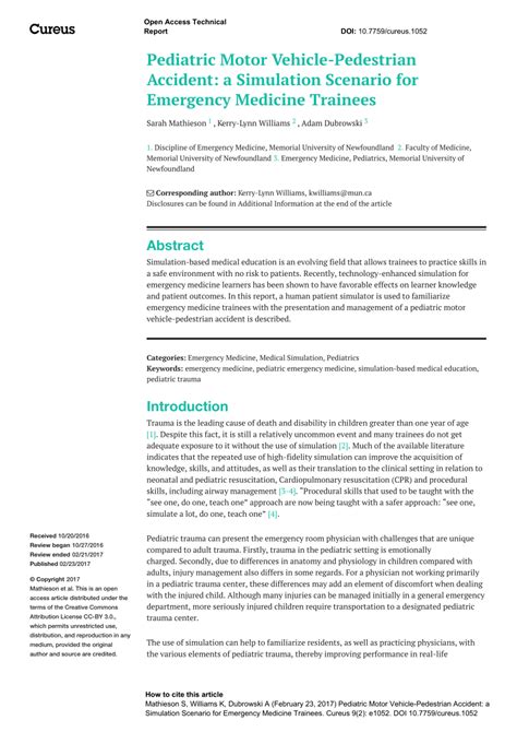 Pdf Pediatric Motor Vehicle Pedestrian Accident A Simulation
