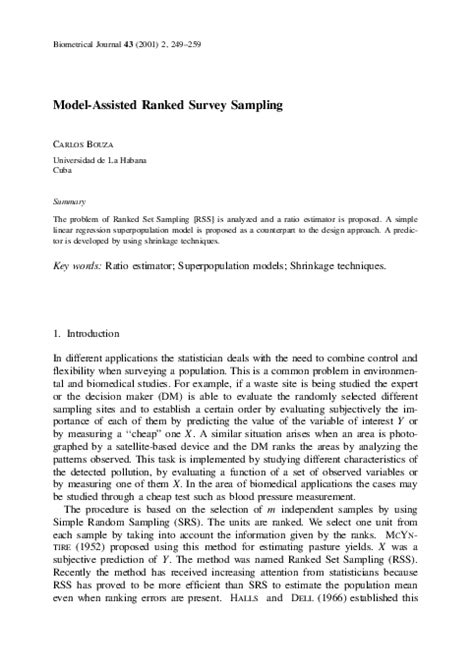 Pdf Model Assisted Ranked Survey Sampling
