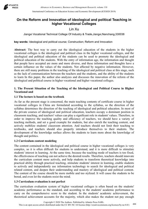 Pdf On The Reform And Innovation Of Ideological And Political Teaching In Higher Vocational