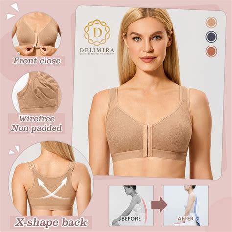 Delimira Womens Full Coverage Front Closure Wire Free Back Support