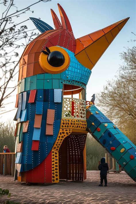 Whimsical Play Area Featuring A Colossal Bird Structure Playground