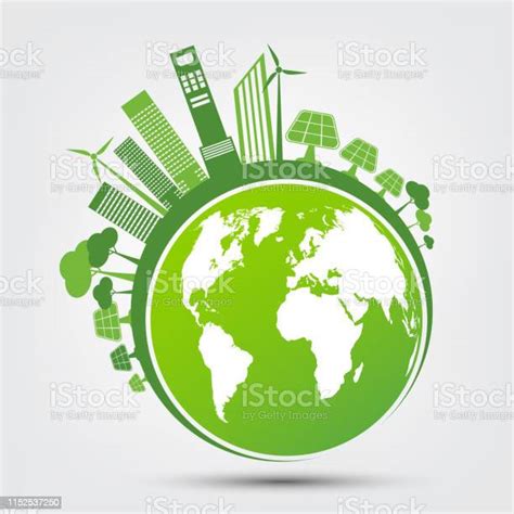생태 및 환경 개념 도시 주변 녹색 나뭇잎과 지구 기호는 환경 친화적 인 아이디어 벡터 일러스트와 함께 세계를 도와 0명에 대한 스톡 벡터 아트 및 기타 이미지 Istock