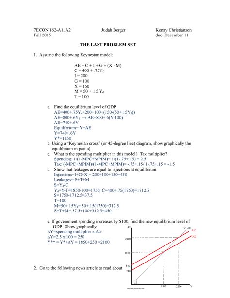 Macro Problem Set PS ECON A A Judah Berger Kenny Christianson Fall Due