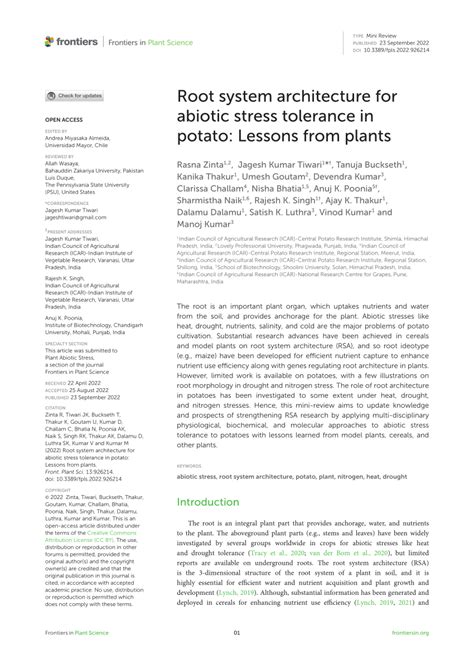 (PDF) Root system architecture for abiotic stress tolerance in potato: Lessons from plants