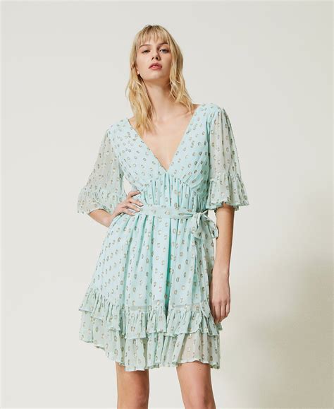 Short Fil Coupé Georgette Dress Woman Green Twinset Milano