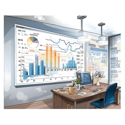 Premium Photo Watercolor Data Analyst Room With Data Visualization