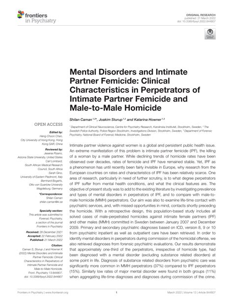 Pdf Mental Disorders And Intimate Partner Femicide Clinical