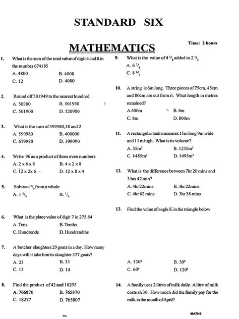 Standard 6 Set 1 Pdf Teaching Methods And Materials
